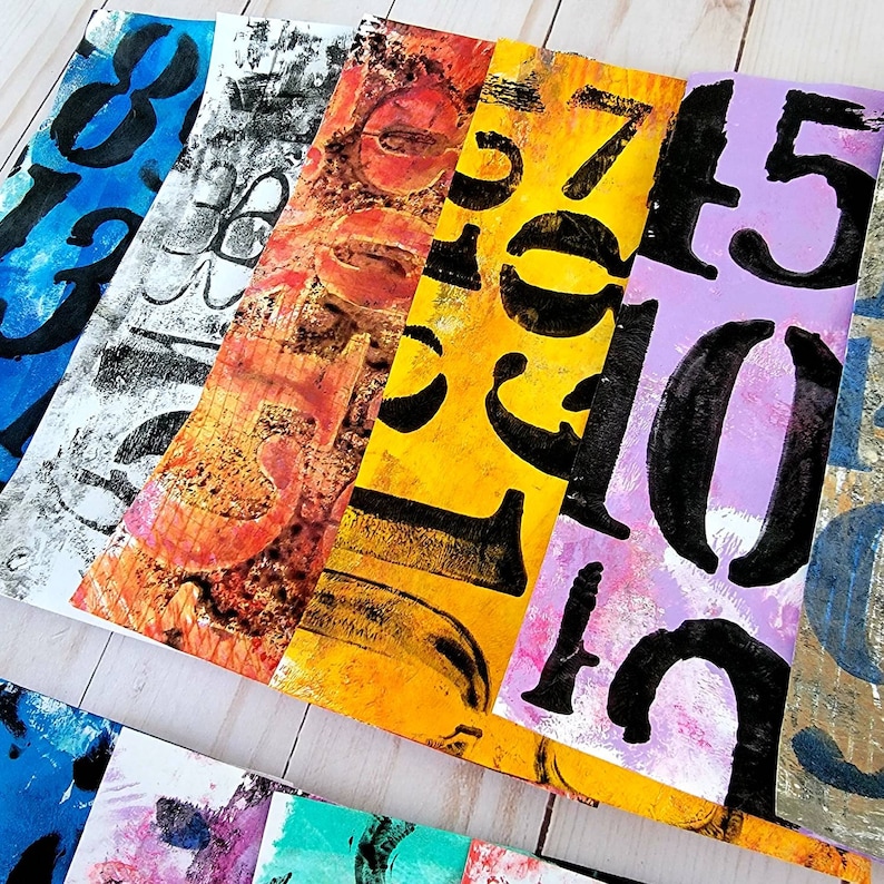 Numbers & Letters Mixed Media, Collage Paper Kits, Hand Painted Papers ...