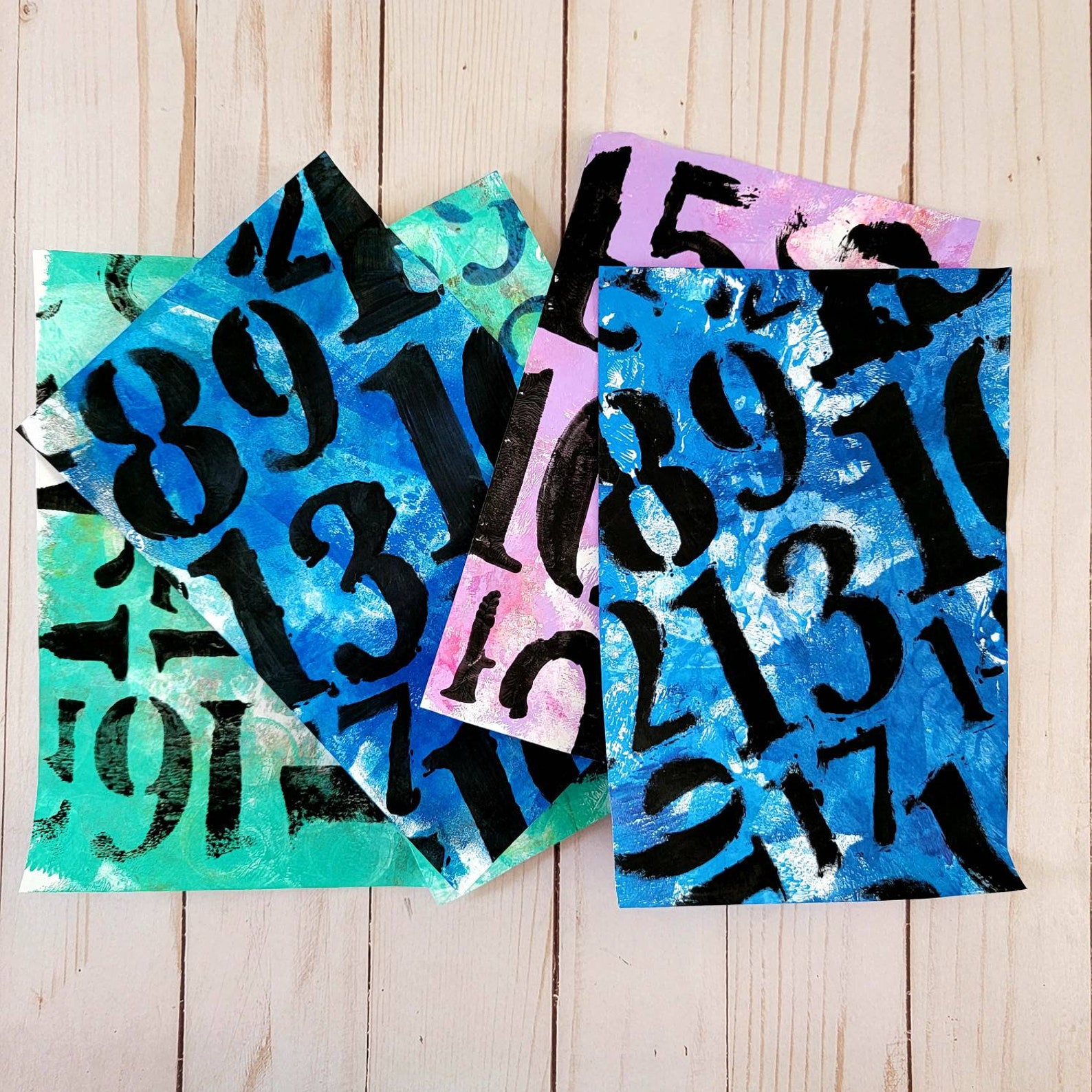 Numbers & Letters Mixed Media, Collage Paper Kits, Hand Painted Papers ...