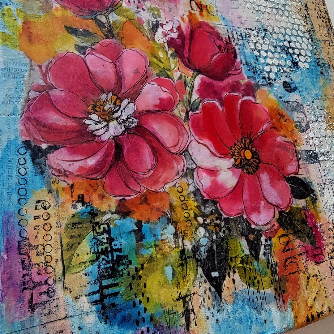 Original Floral Mixed Media Art Canvas Mixed Media Collage Art Original ...