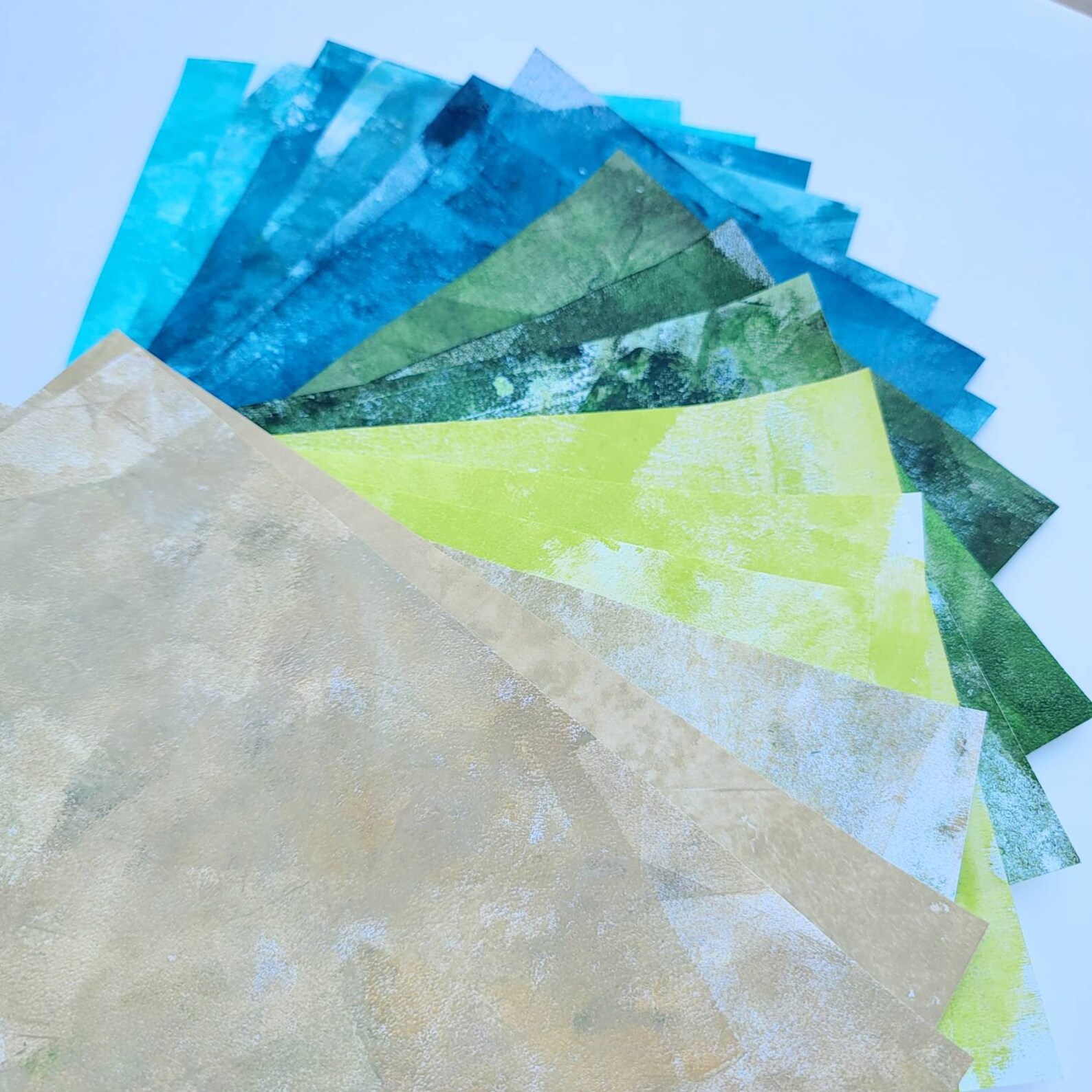 Mixed Media, Collage Paper Kits, Hand Painted Papers, Blue and Green ...