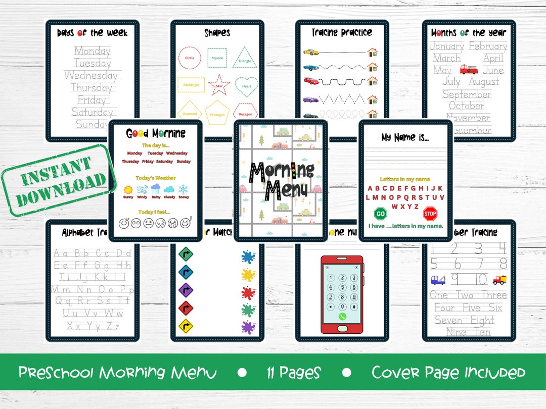 Morning Menu - Preschool - Printable - Instant Download - Alphabet ...