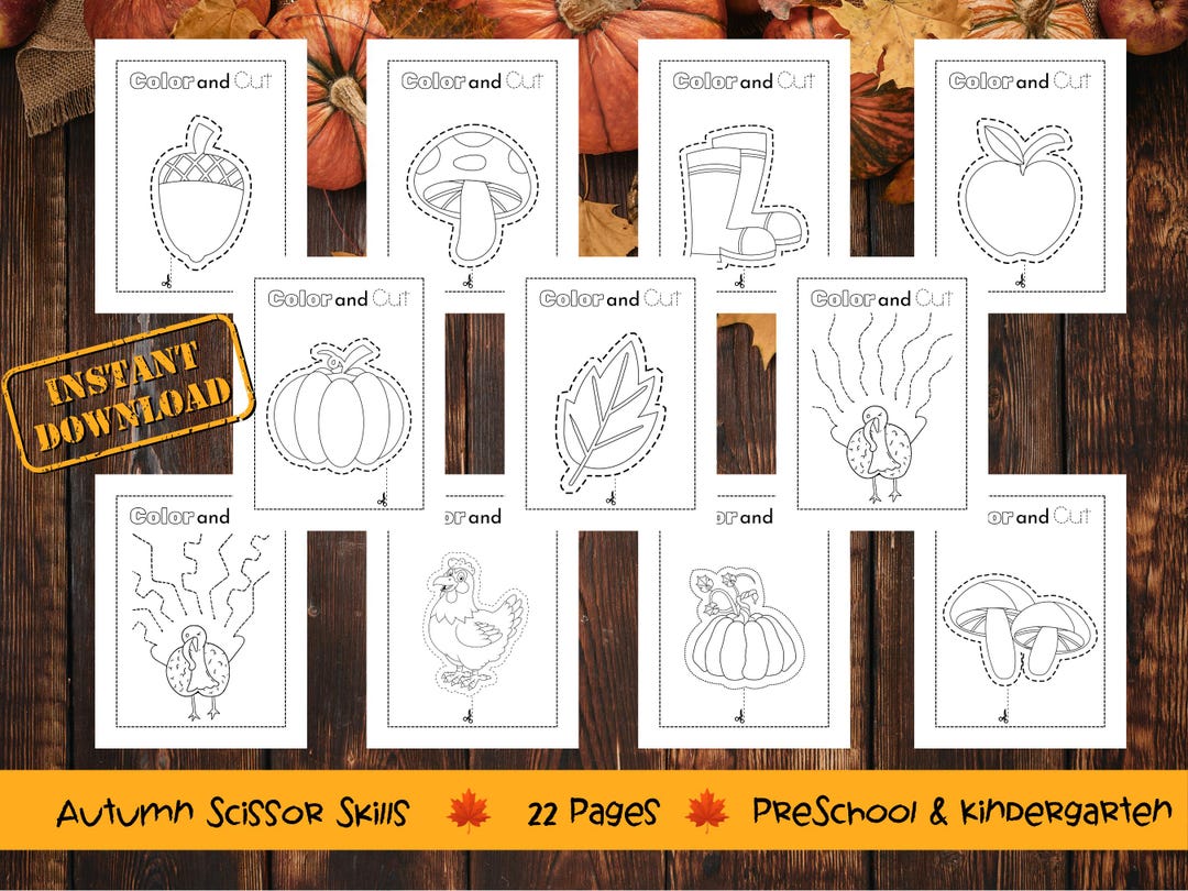 Autumn Cut and Color - Scissor Skills - Instant Download - Preschool ...
