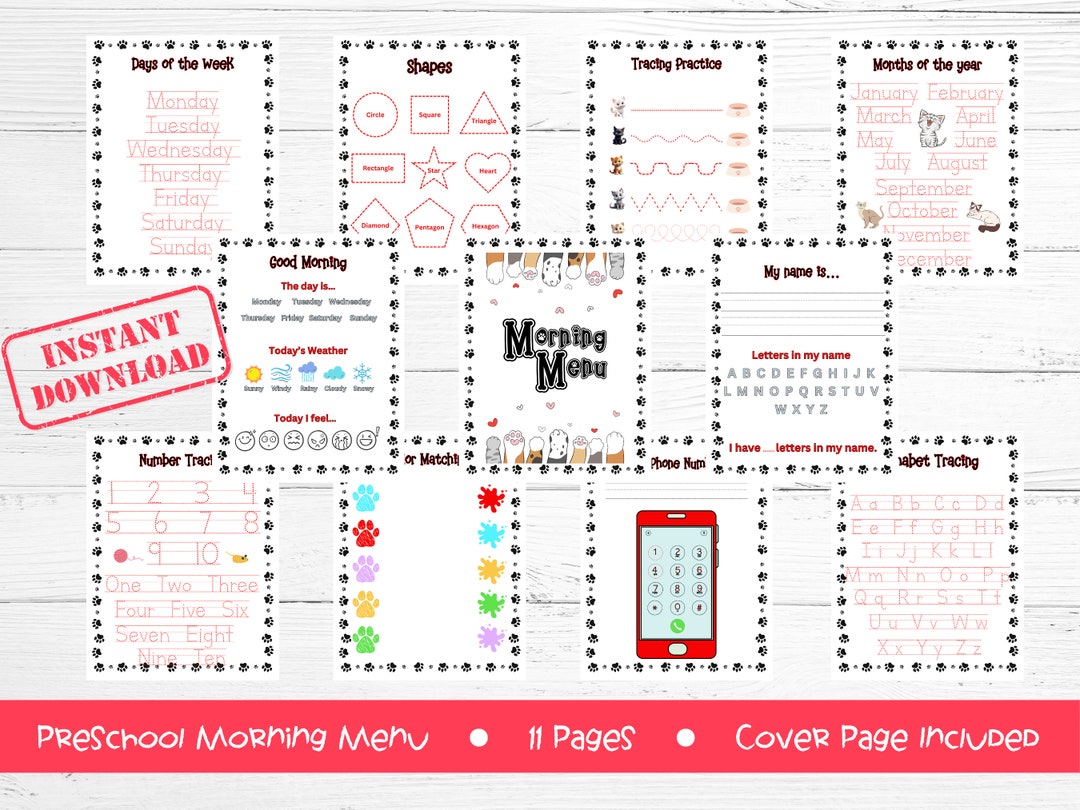 Morning Menu - Preschool - Printable - Instant Download - Alphabet ...