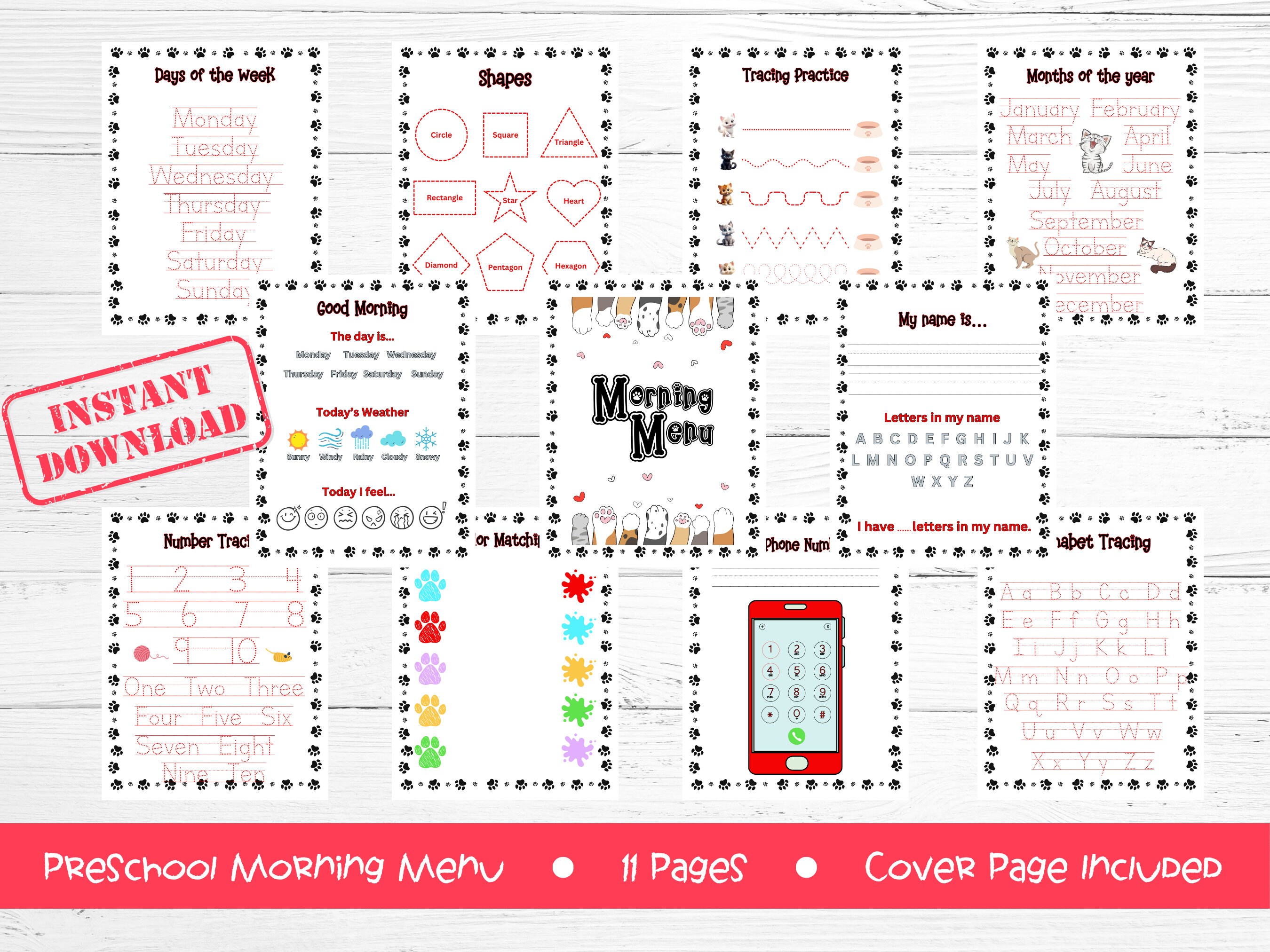 Morning Menu - Preschool - Printable - Instant Download - Alphabet ...