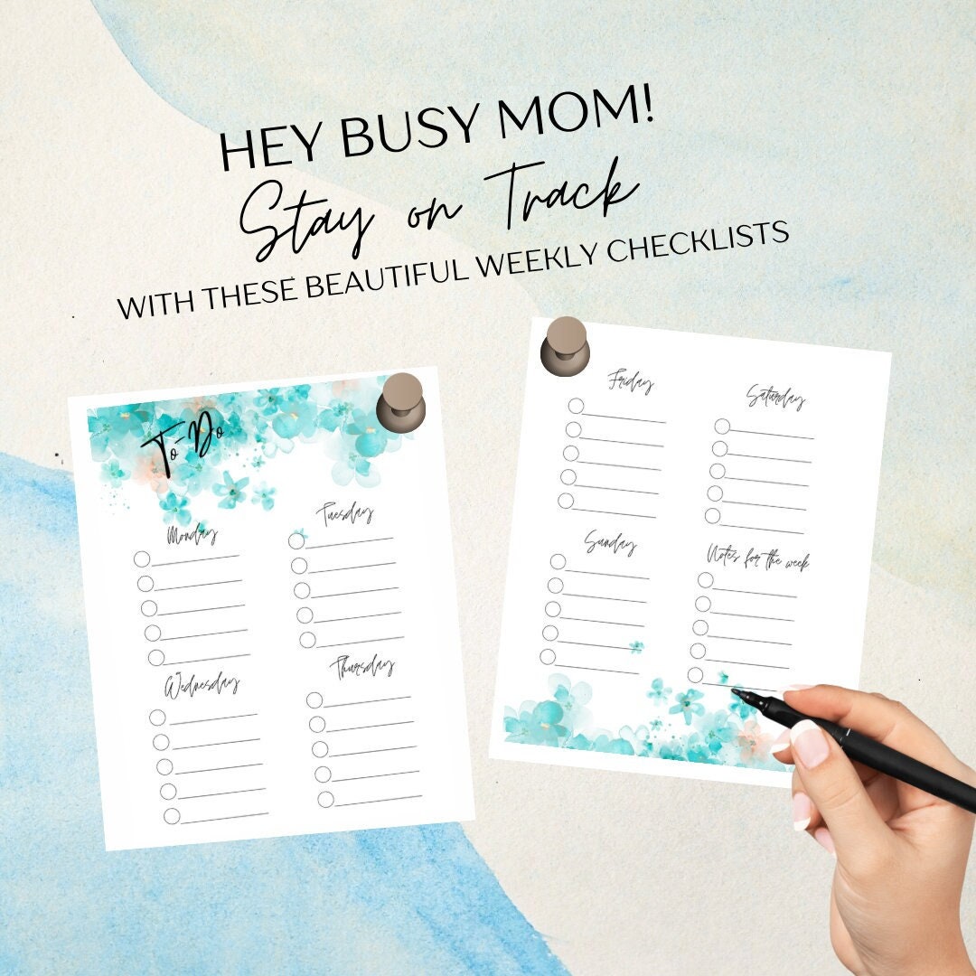 Teal Floral Weekly Planner – Printable To-do List & Task Organizer for ...