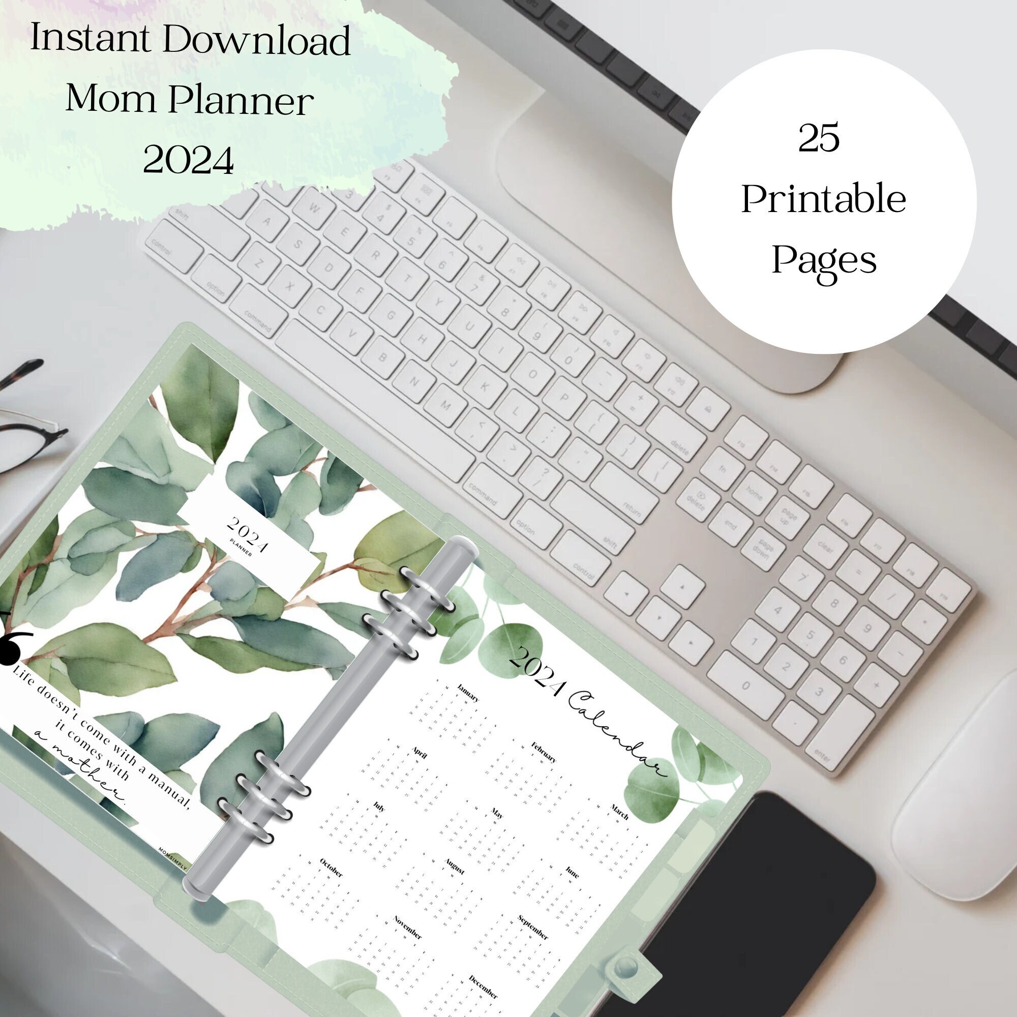 Eucalyptus 2024 Mom Planner, Stay Organized, Busy Moms, Monthly ...