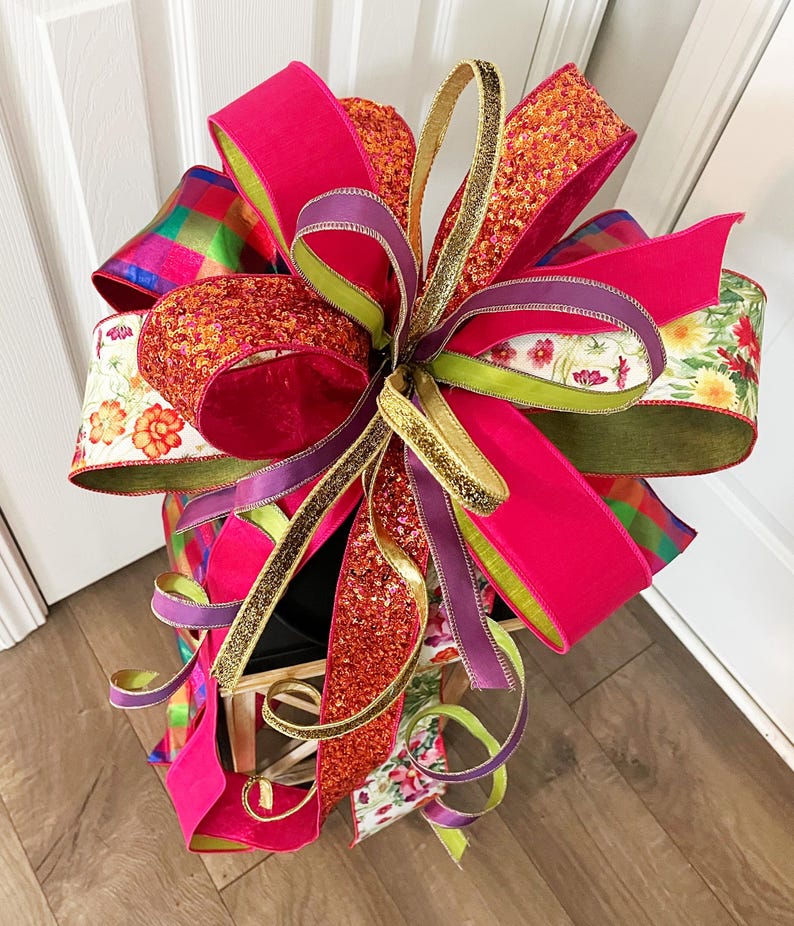 Sequin Floral Bow: Jeweled Wired Ribbon, Luxury Home Decor - Etsy