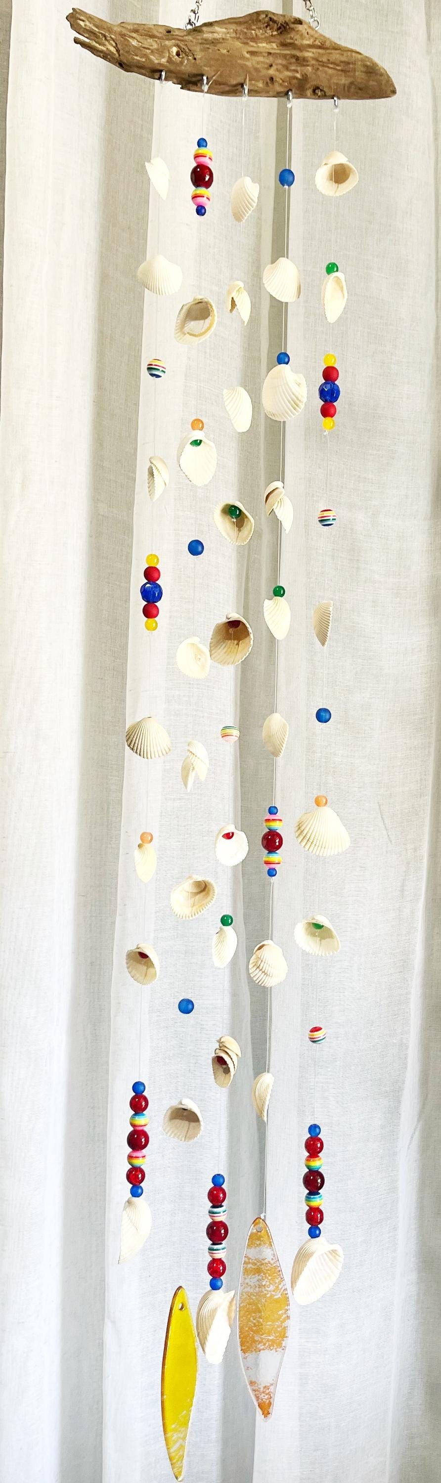 Seashell Wind Chime: Rainbow Beads, Nautical Decor - Etsy
