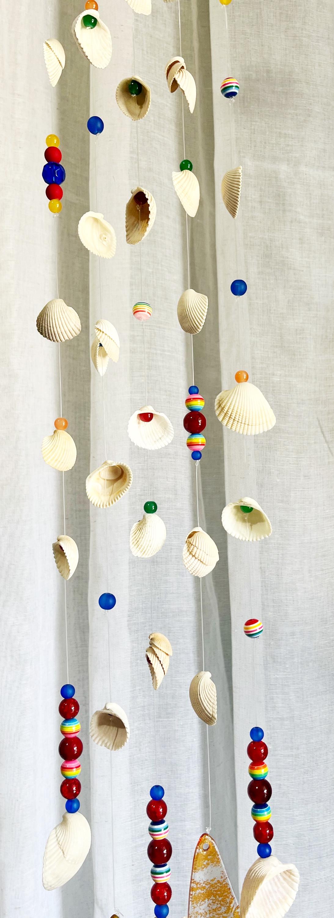 Seashell Wind Chime: Rainbow Beads, Nautical Decor - Etsy