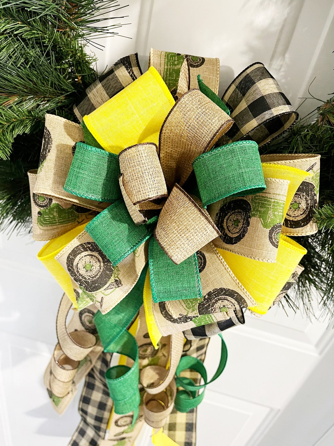 John Deere Wreath Bow: Green, Yellow, and Burlap Ribbon - Etsy