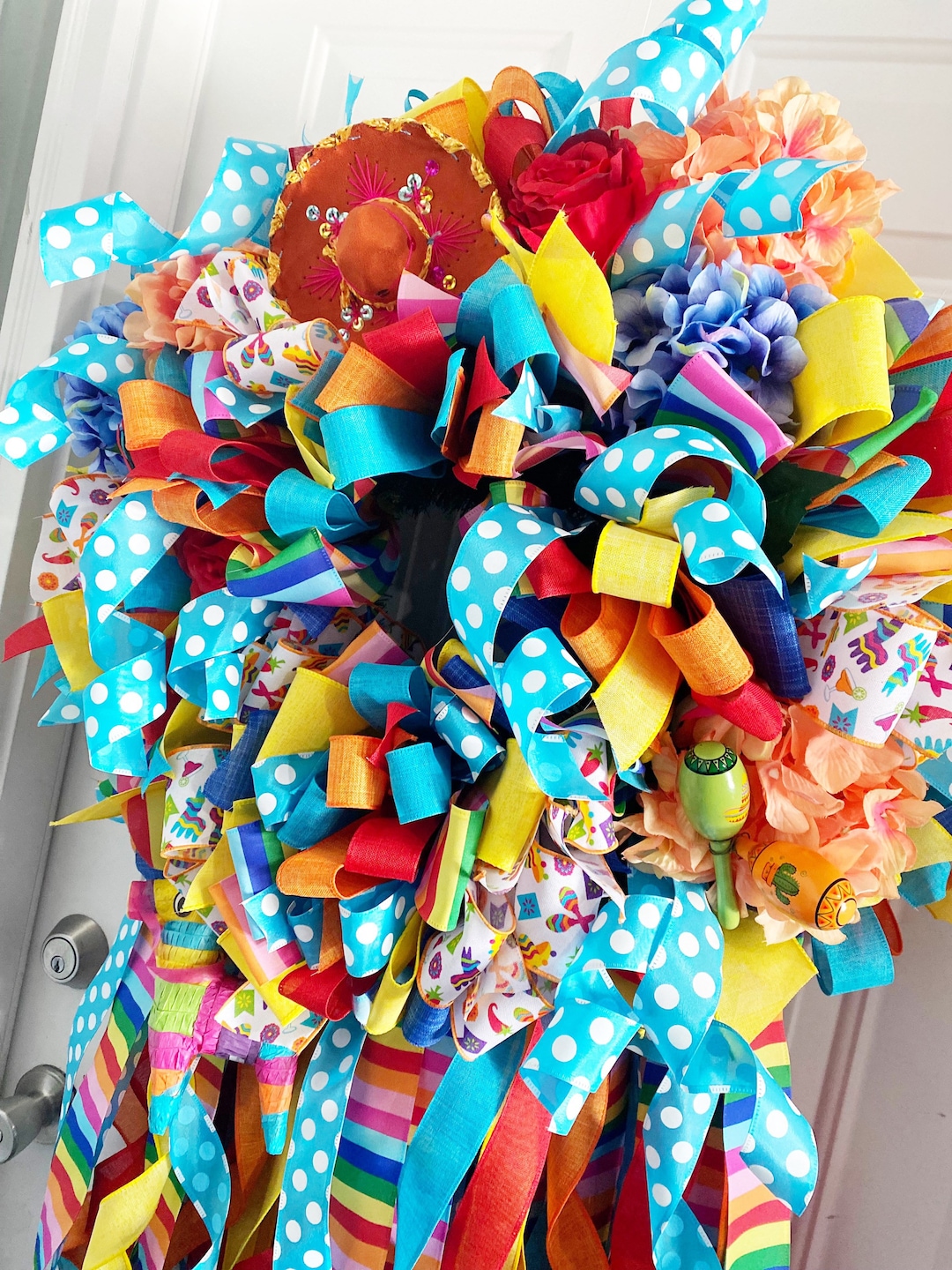 Cinco De Mayo Wreath in Blue Yellow, Orange, and Multicolors Featuring ...