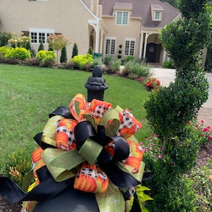 Pumpkin & Black Check Fall Bow: Mailbox or Wreath Decor - Etsy