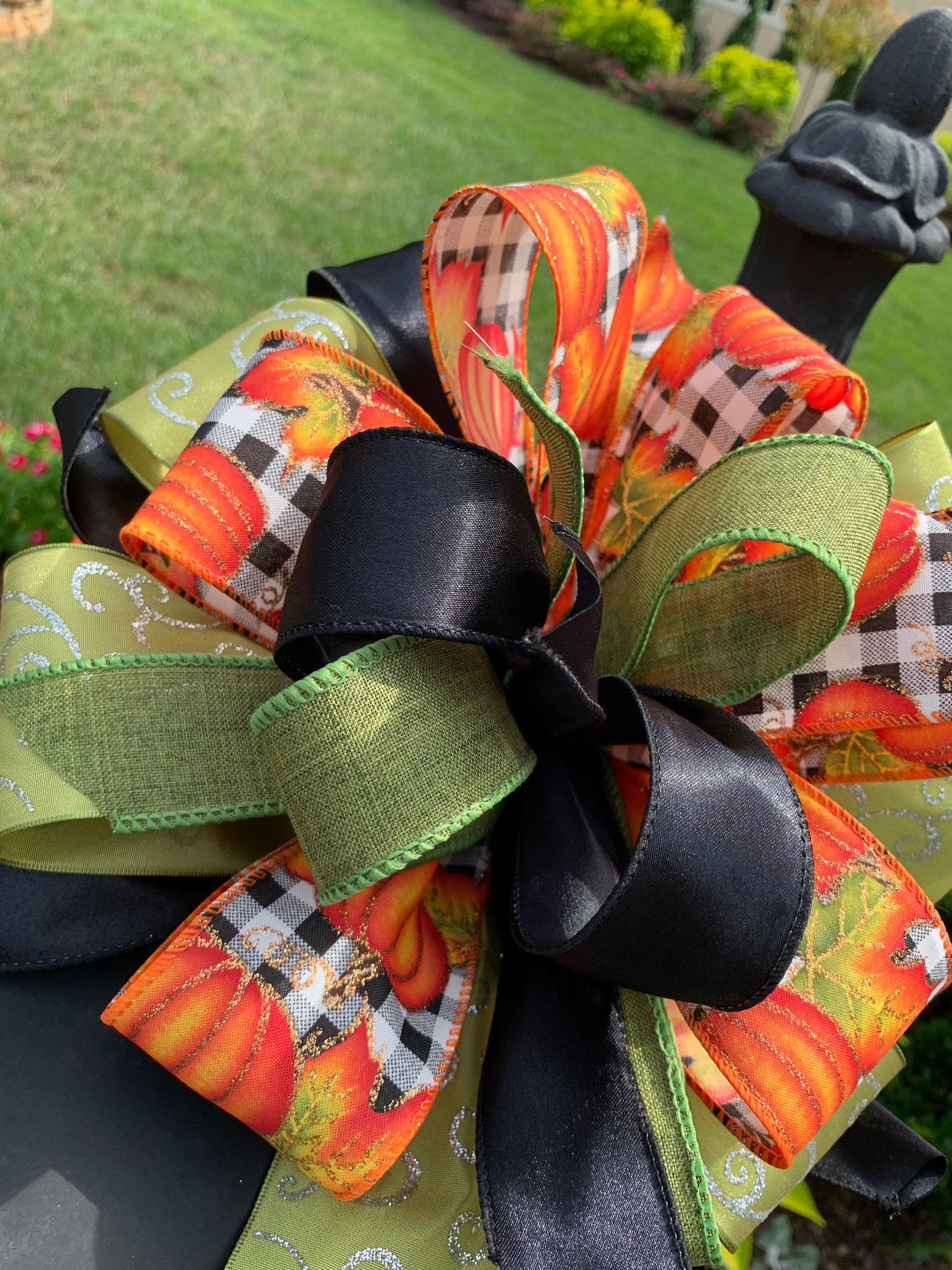 Pumpkin & Black Check Fall Bow: Mailbox or Wreath Decor - Etsy