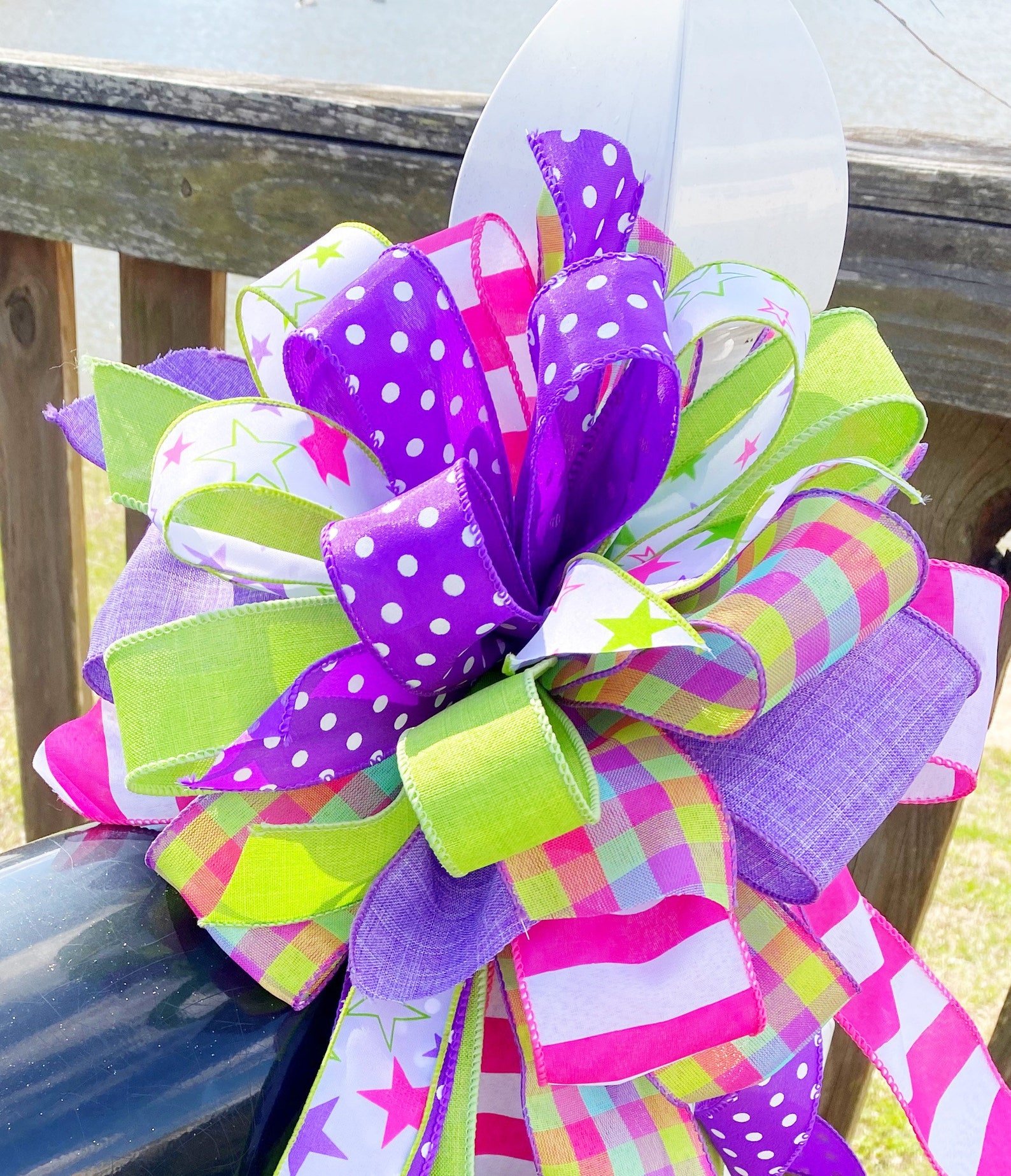 Spring Star Ribbon Bow: Lavender & Yellow Decor - Etsy