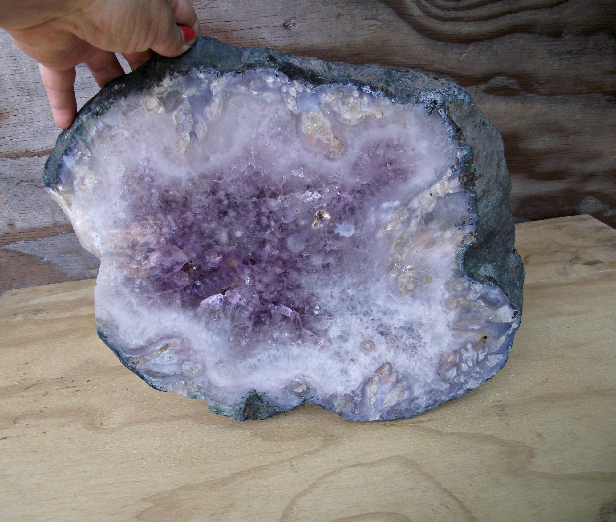Large Amethyst Geode Slice/ Huge Amethyst Geode/ Pink Amethyst ...