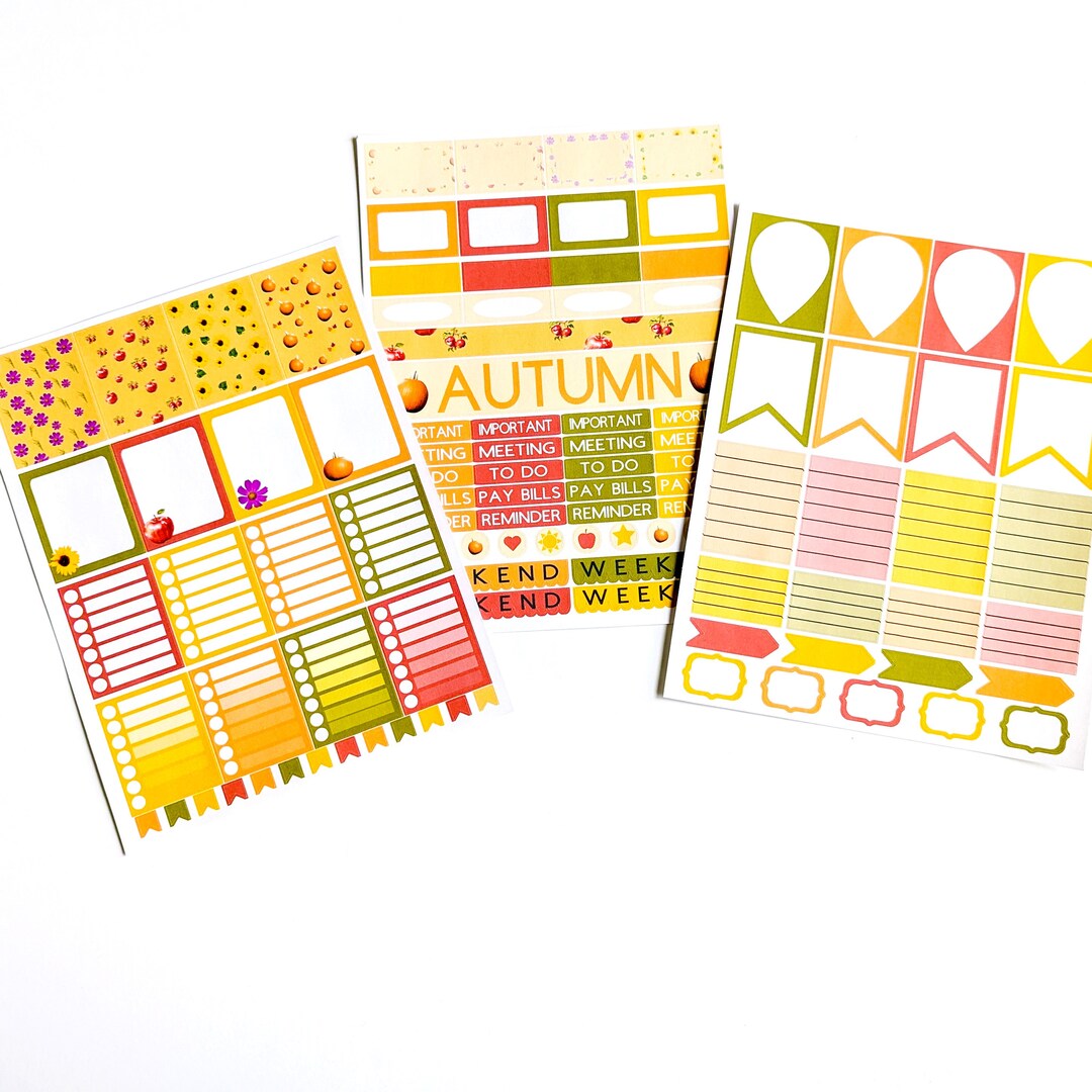 Fall Planner Stickers 3 Sheet Set of Physical Autumn Decals - Etsy