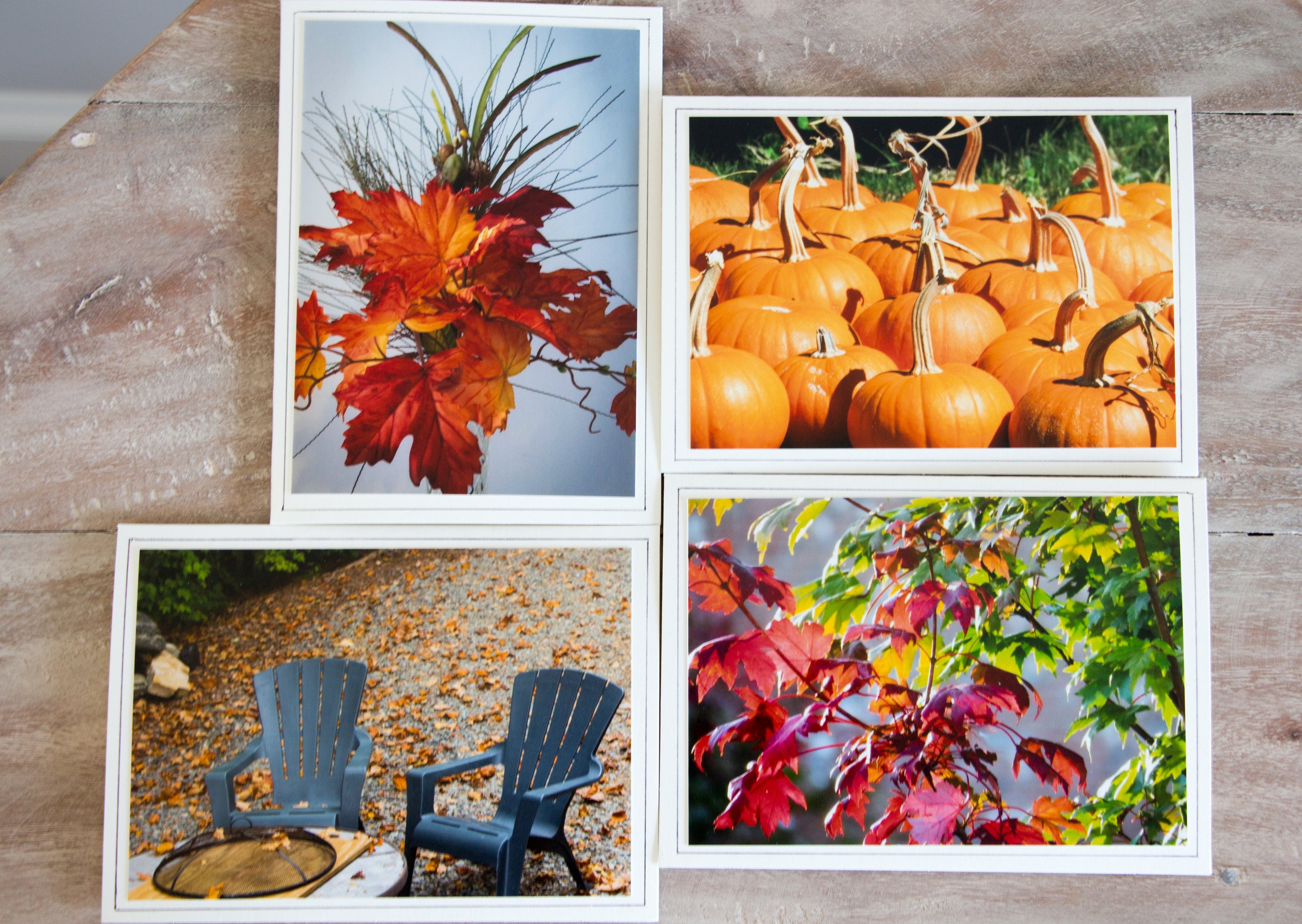 Set of Four Fall Themed Note Cards, Fall Lined Envelopes, Thanksgiving ...