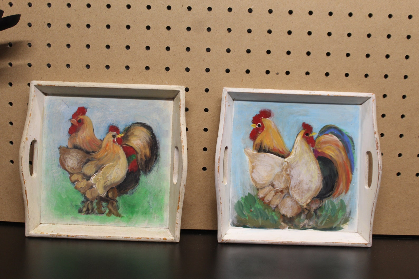 Rooster Wooden Trays Painted Rooster and Hen Farmhouse - Etsy