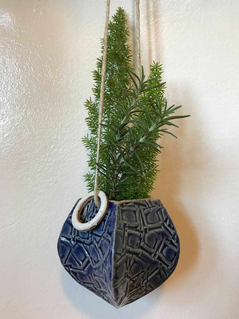 Textured Blue Ceramic Hanging Planter Vase - Etsy