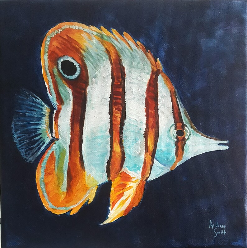 Copperband Butterfly Fish - Hand-painted Acrylic Painting - Tropical ...