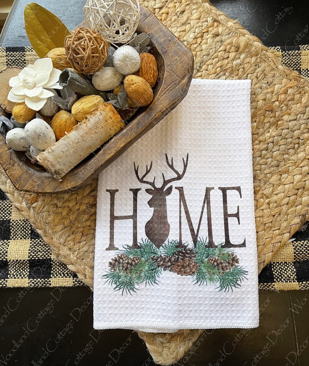 Deer Decor Deer Towel Antler Decor Flour Sack Towels Rustic Kitchen ...