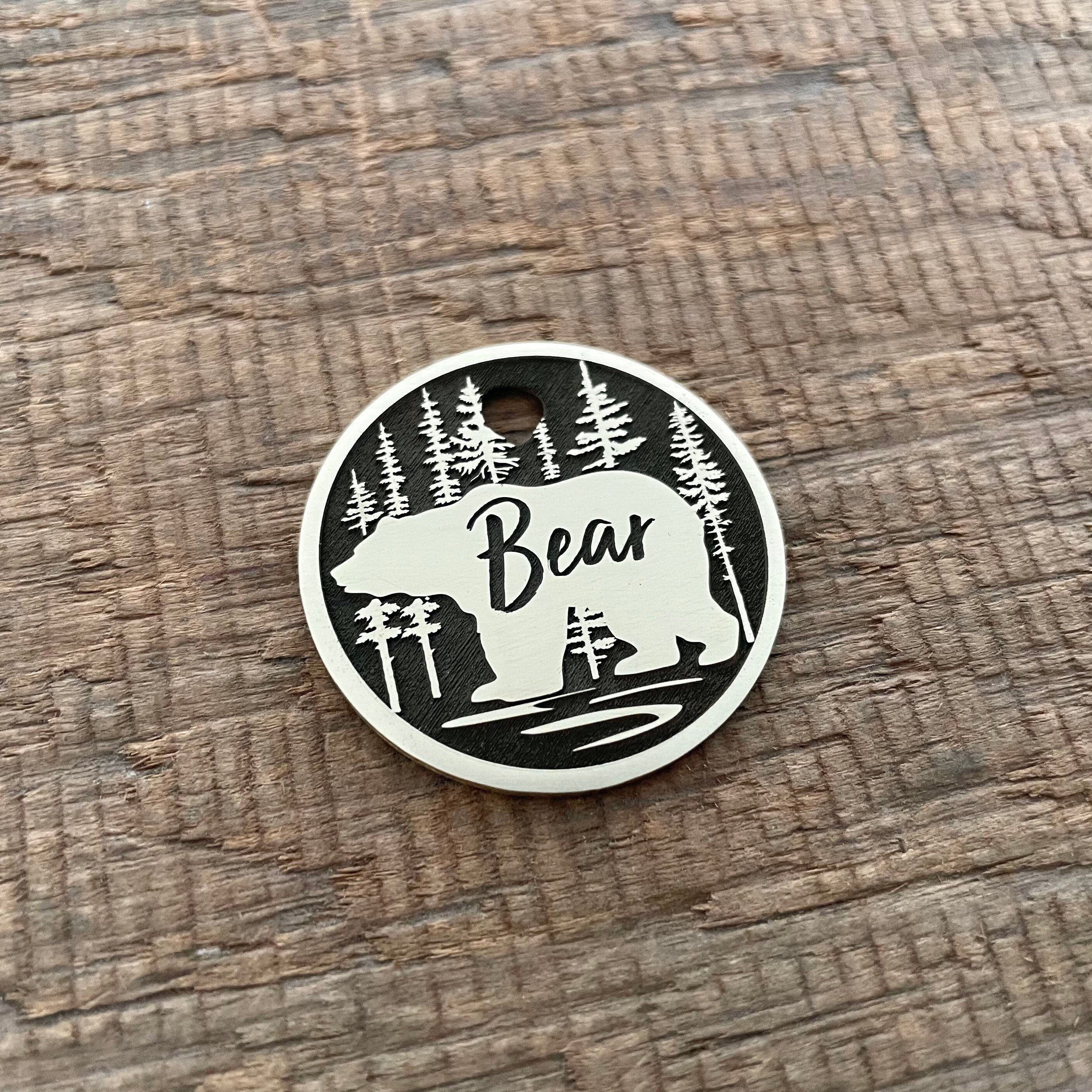 Bear Dog Tag Pet ID Tag Personalized Brass Dog Tag Dog ID | Etsy