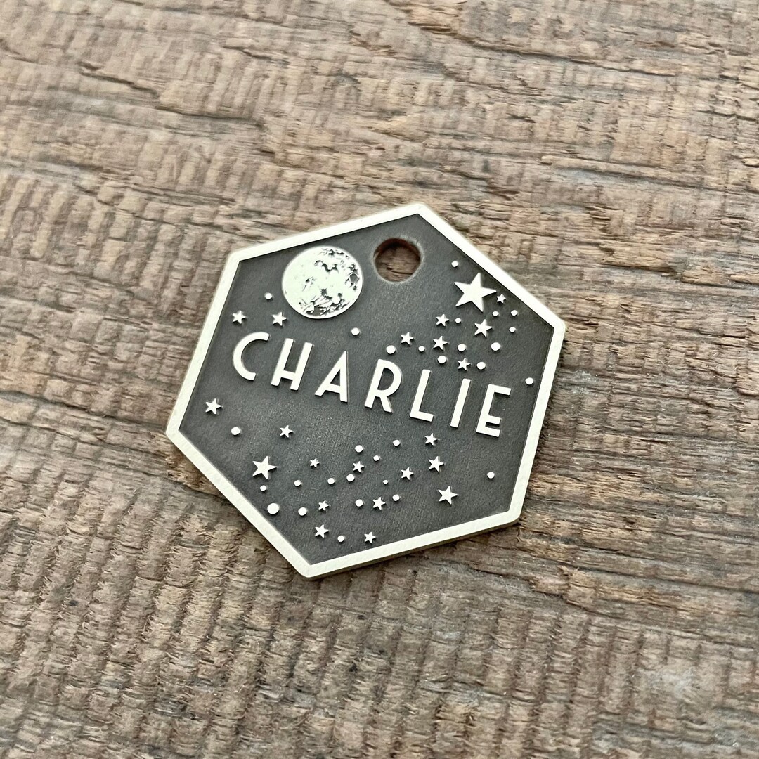 Space Dog Tag, Hexagon Pet ID Tag, Personalized Brass Dog Tag ...