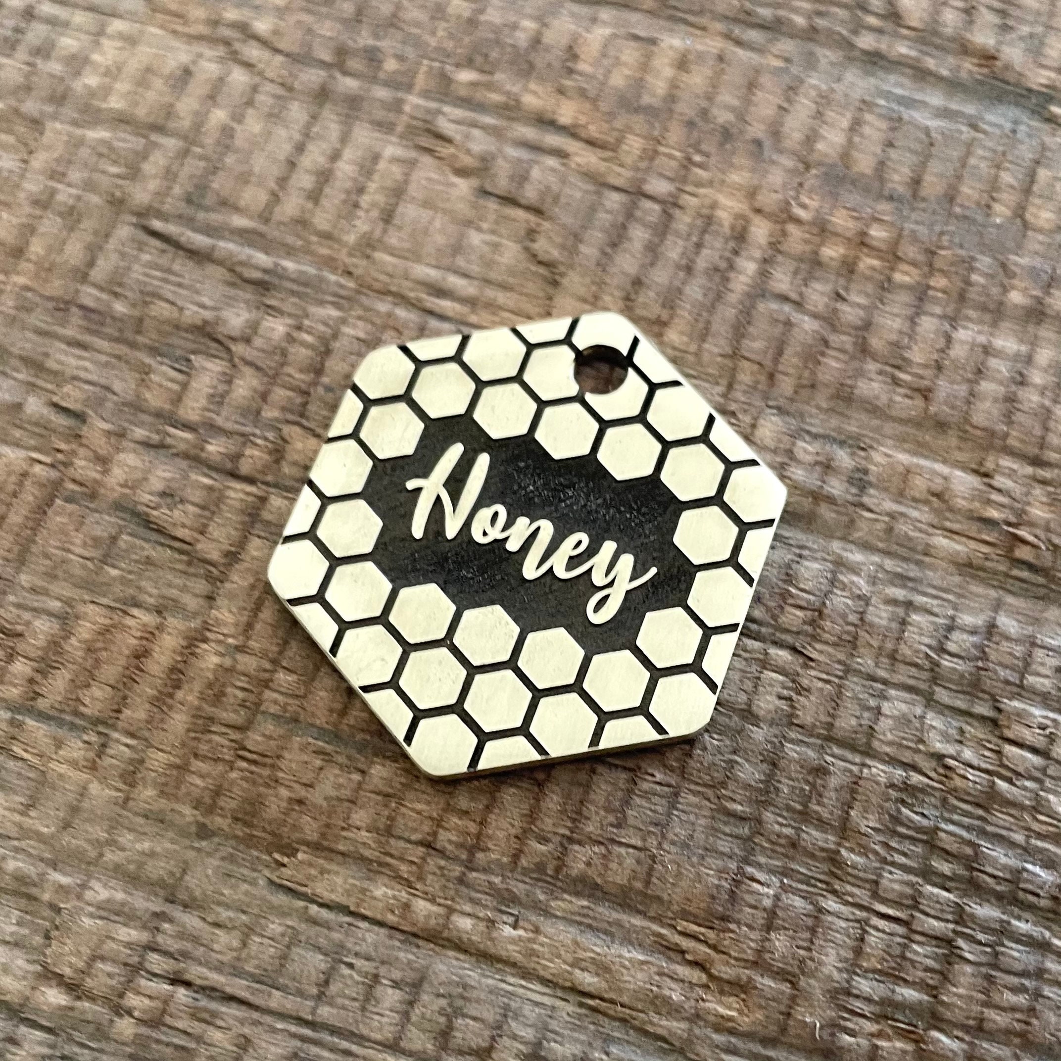 Honeycomb Dog Tag, Hexagon Pet ID Tag, Personalized Brass Dog Tag ...