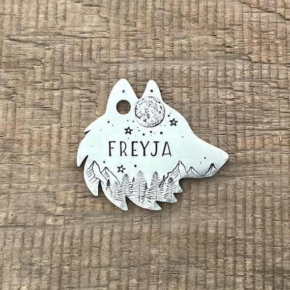 Wolf Dog ID Winter Dog Tag Pet ID Tag Personalized Dog Tag | Etsy