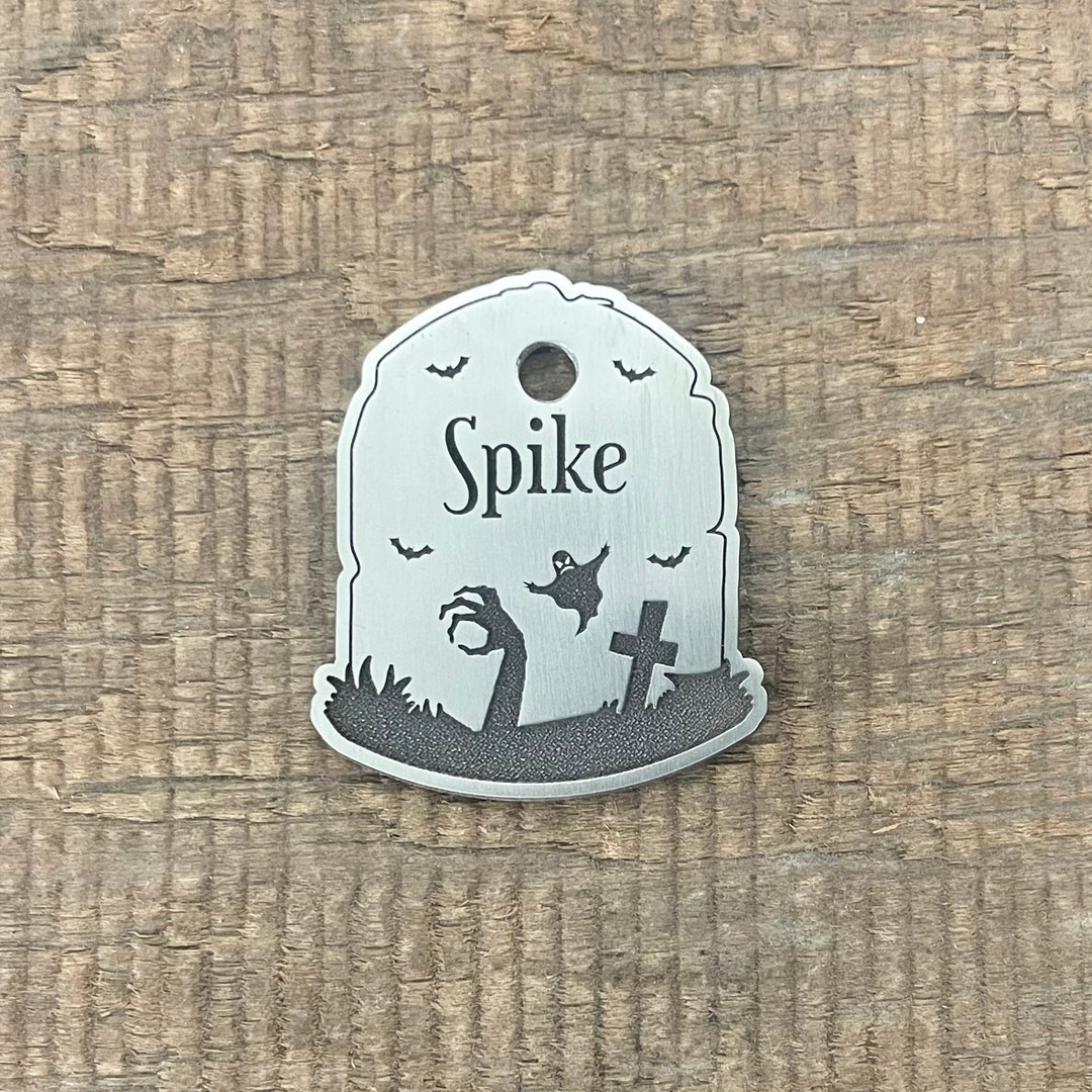 Tombstone Pet Tag, Spooky Pet ID Tag, Witch, Bats, Halloween Pet Tag ...