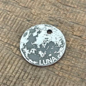 Luna Dog Tag, Full Moon Pet ID Tag, Space Dog Tag, Dog Collar Tag, Cat ...