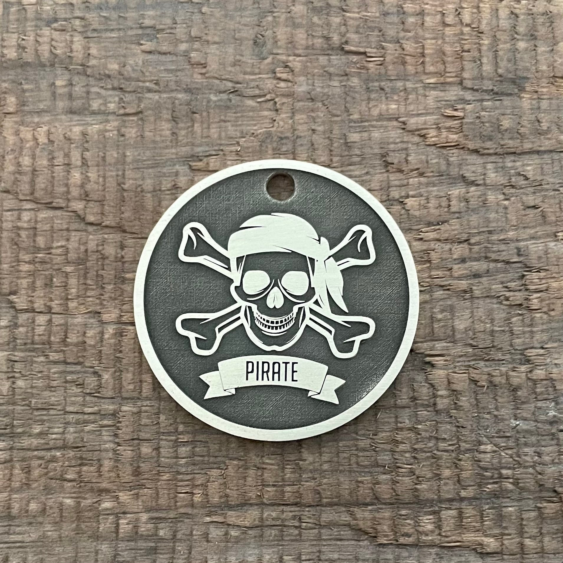 Pirate Dog Tag Skull and Crossbones Pet ID Tag Nautical | Etsy