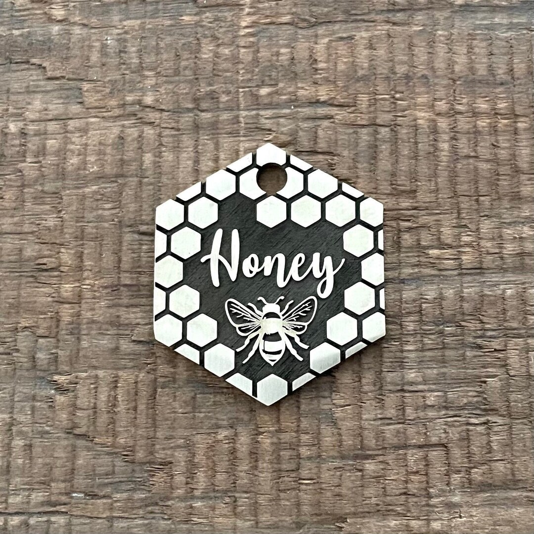 Honeycomb Dog Tag, Hexagon Pet ID Tag, Personalized Brass Dog Tag ...