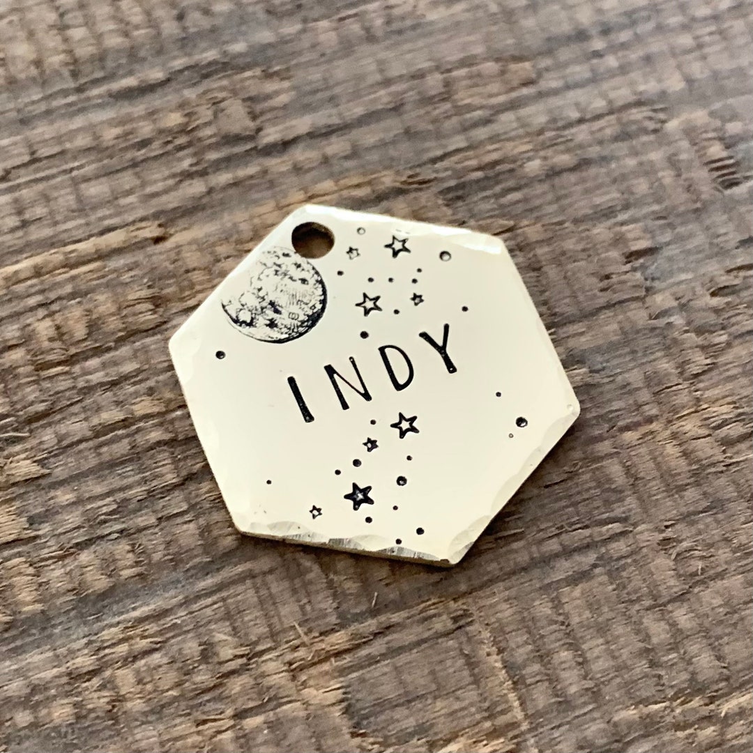 Space Dog Tag, Hexagon Pet ID Tag, Personalized Brass Dog Tag ...
