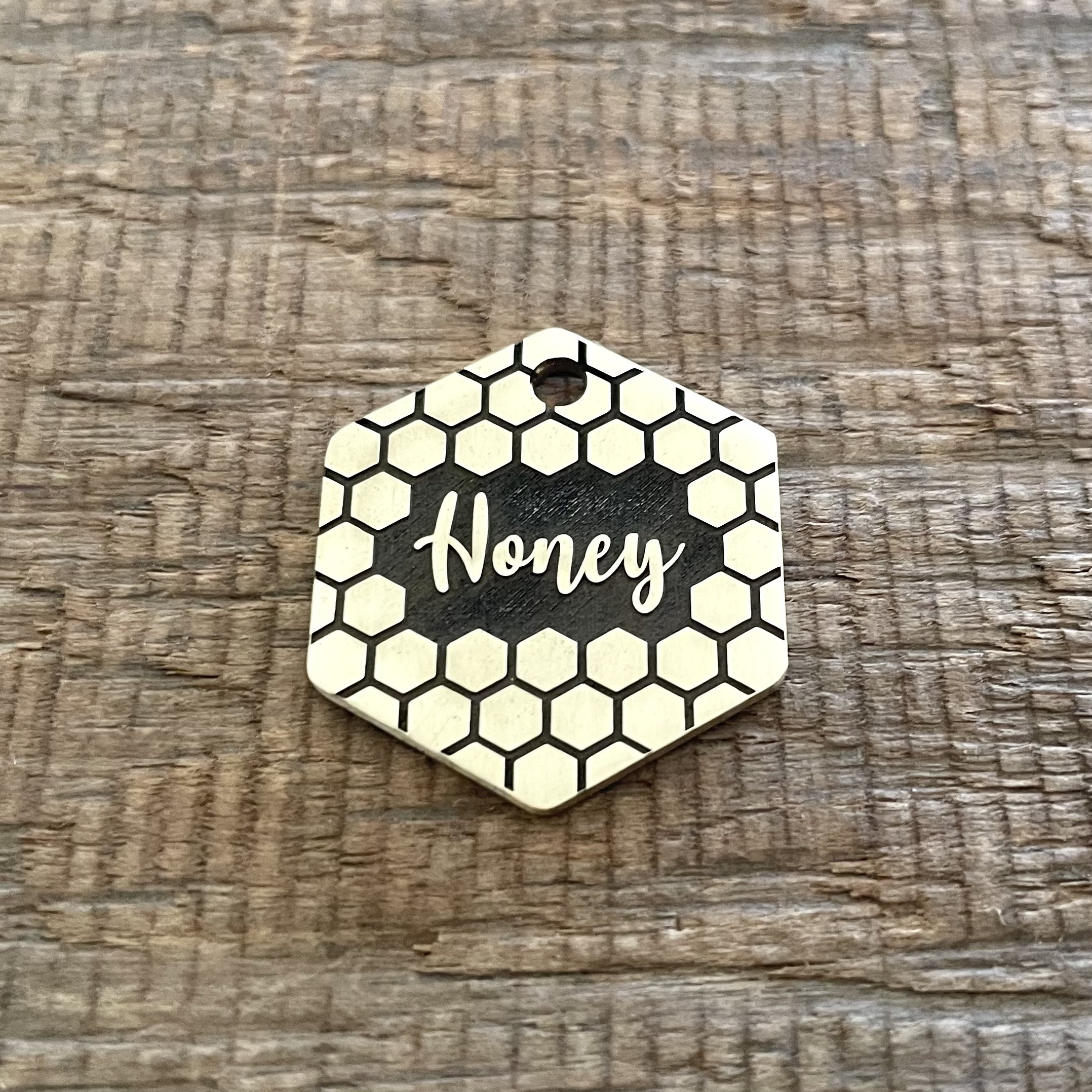 Honeycomb Dog Tag, Hexagon Pet ID Tag, Personalized Brass Dog Tag ...