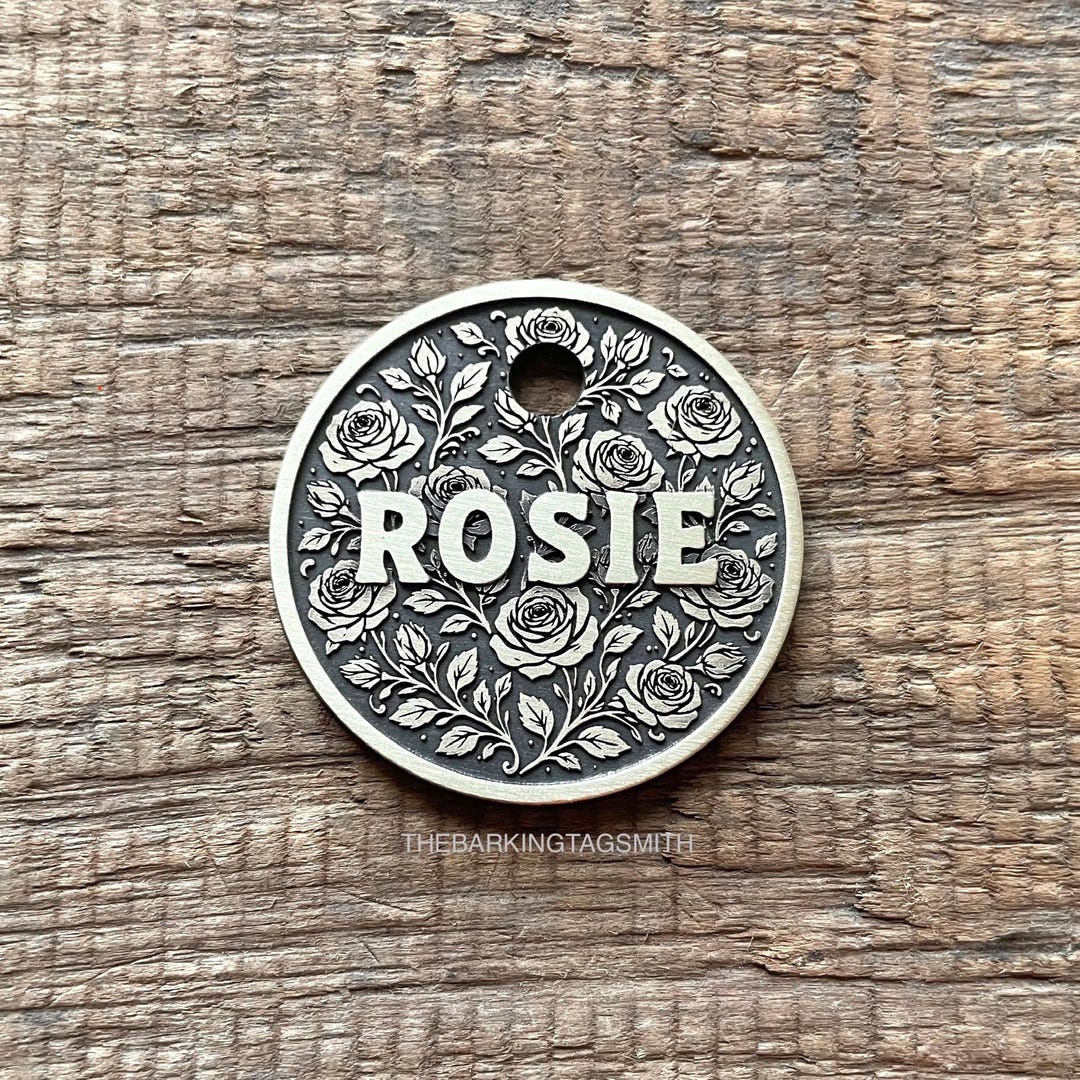 Rose Flower Floral Deep Engraved Pet Tag - Etsy