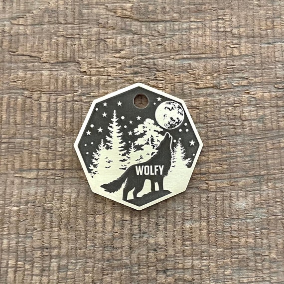 Howling Wolf Dog Tag Adventure Pet ID Tag Personalized Dog - Etsy