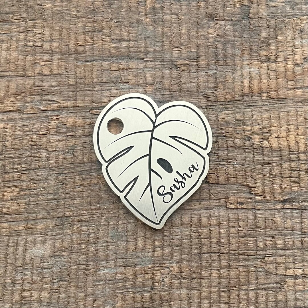 Monstera Leaf Dog Tag, Leaf Shape Pet ID Tag, Cat ID Tag, Personalized ...