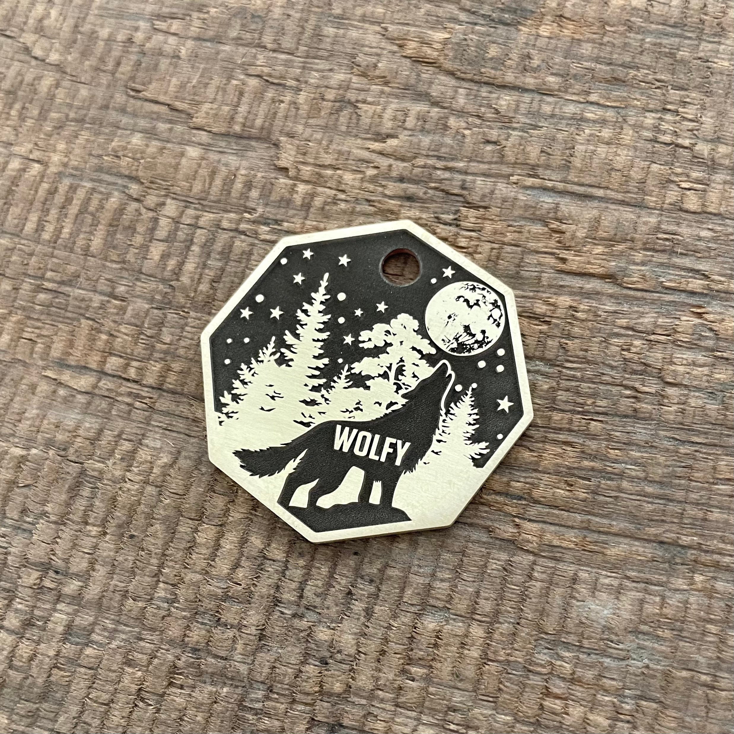 Howling Wolf Dog Tag Adventure Pet ID Tag Personalized Dog - Etsy