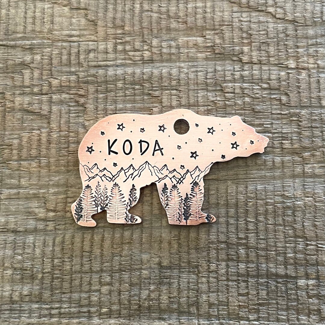 Bear Shape Dog Tag, Pet ID Tag, Personalized Brass Dog Tag, Microchip ...