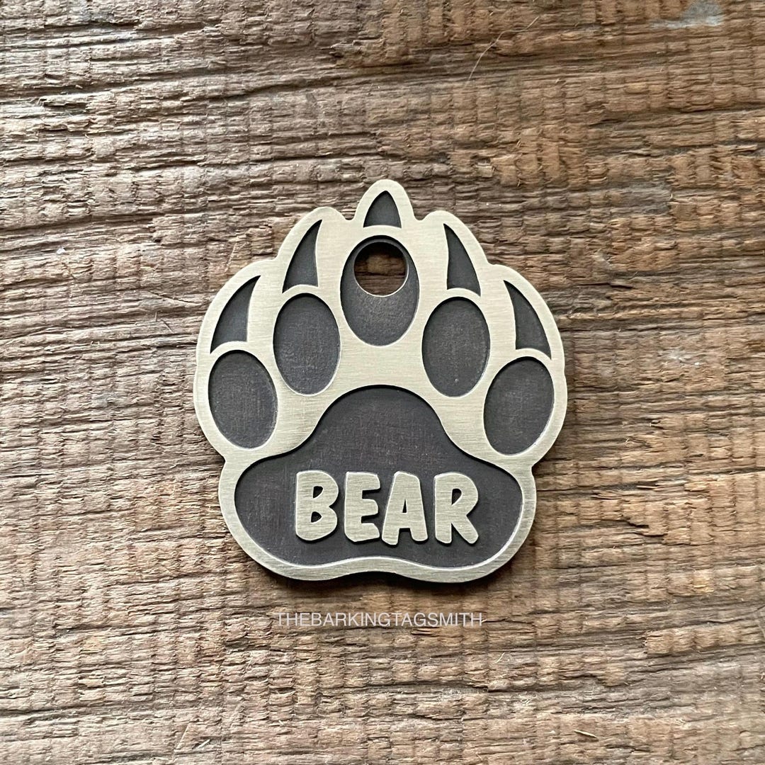 Bear Paw Print Dog Tag, Paw Shape Pet ID Tag, Bear ID Tag, Custom Dog ...
