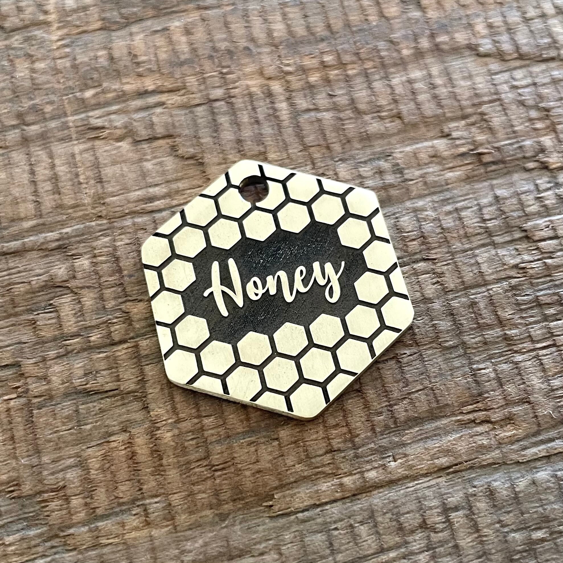 Honeycomb Dog Tag, Hexagon Pet ID Tag, Personalized Brass Dog Tag ...