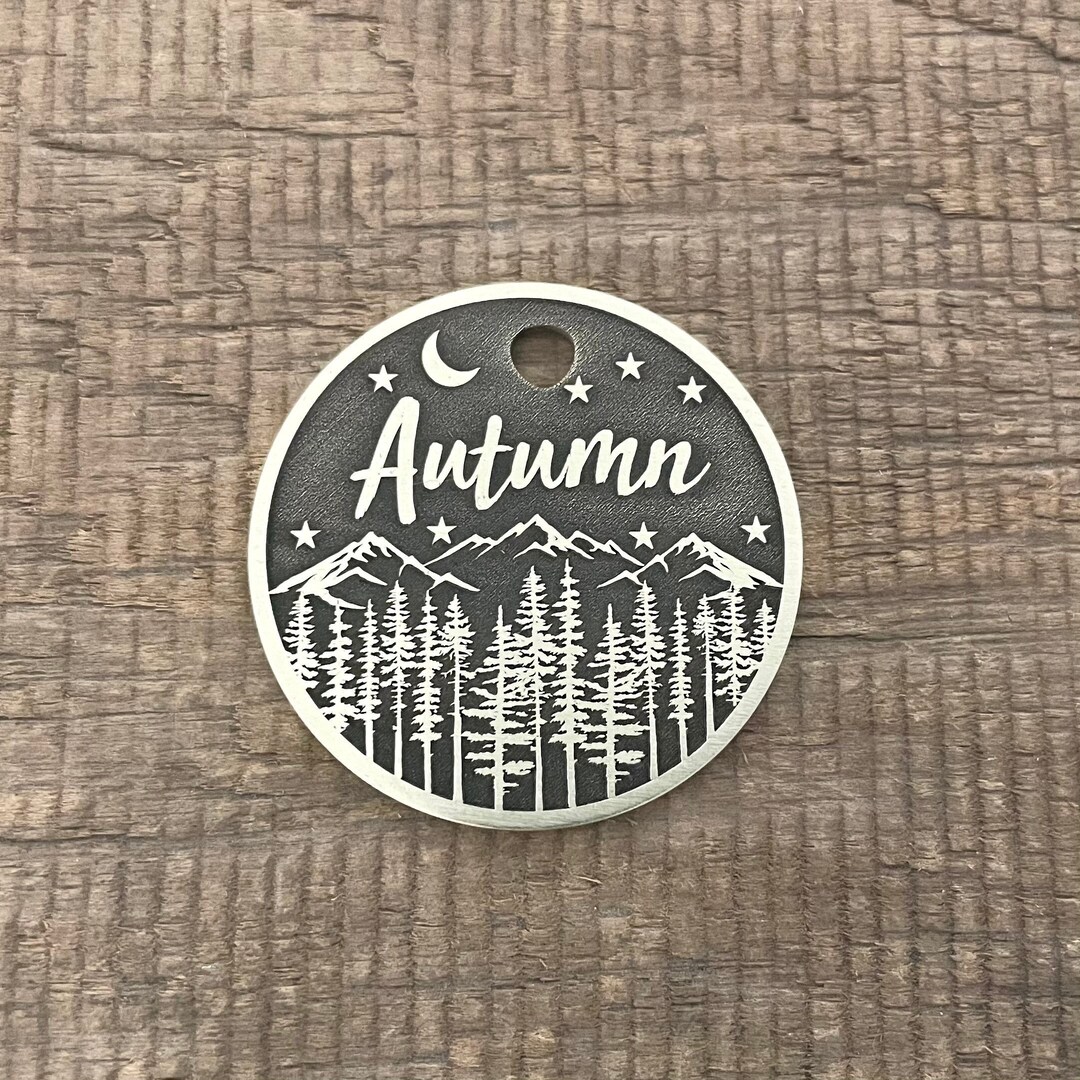 Forest and Stars Dog Tag, Pet ID Tag, Dog Collar Tag, Dog Name Tag ...