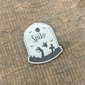 Tombstone Pet Tag, Spooky Pet ID Tag, Witch, Bats, Halloween Pet Tag ...