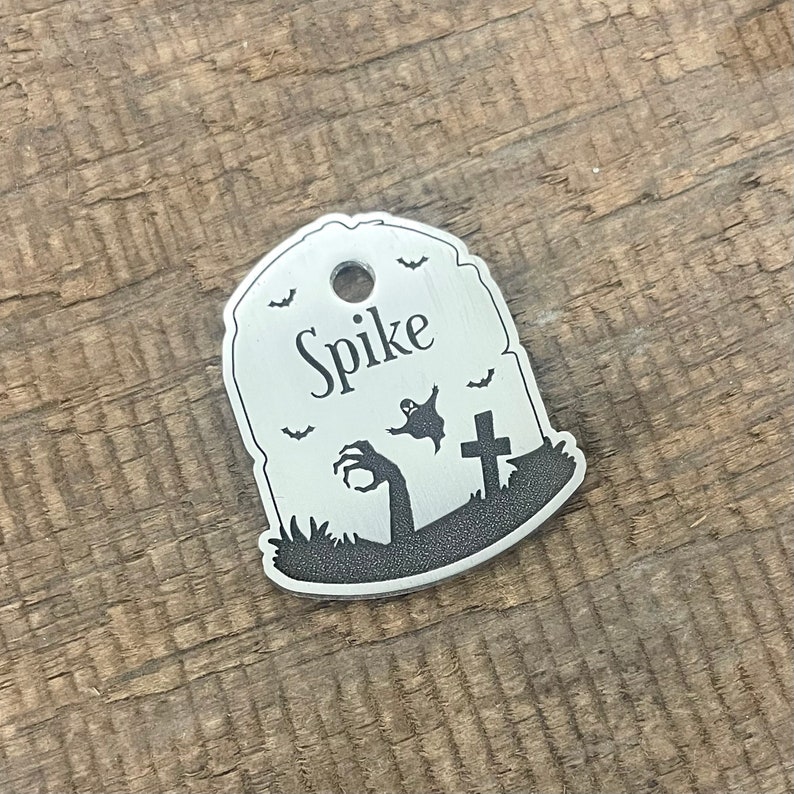 Tombstone Pet Tag, Spooky Pet ID Tag, Witch, Bats, Halloween Pet Tag ...