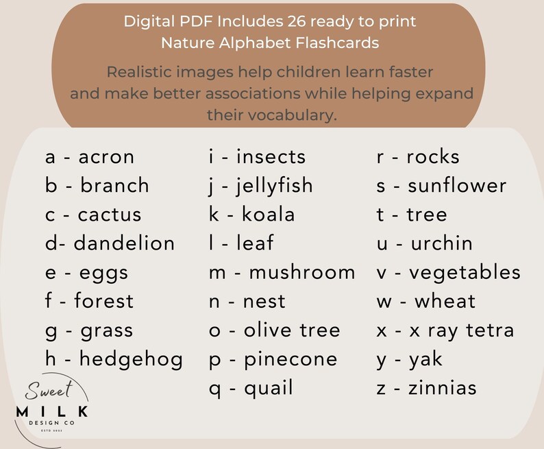 Printable Nature Alphabet Cards, Preschool Printables, Homeschool ...