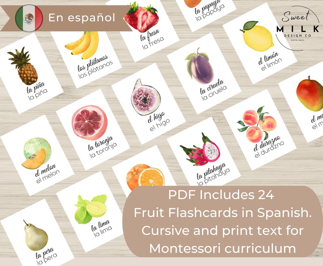 Kids Montessori Spanish Flash Card Classroom Homeschool Printable at ...