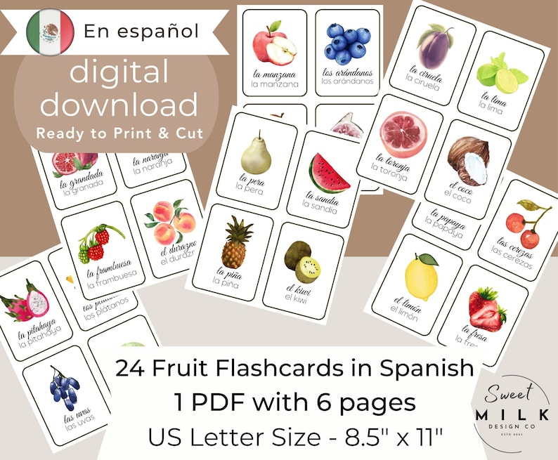 FRUIT FLASH CARDS, Kids Montessori Flash Card, Homeschool Printable ...