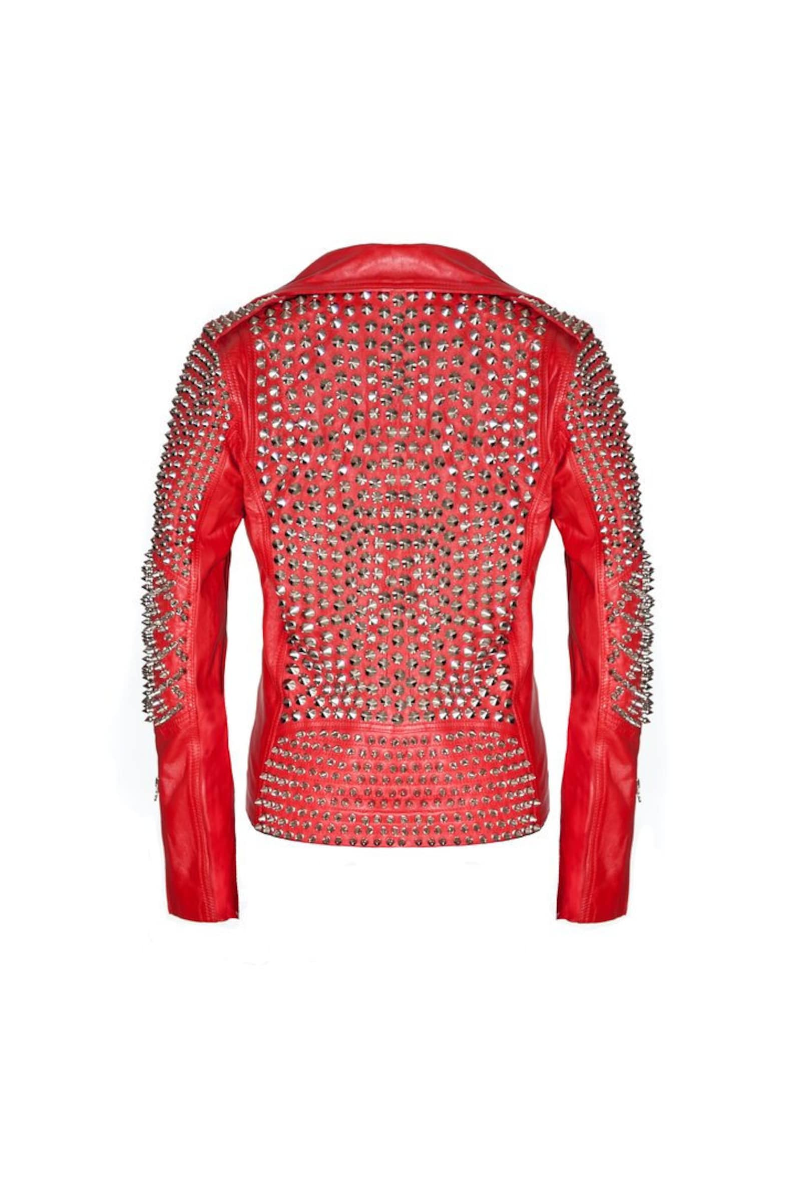 Women Red Studded Leather Jacket Gothic Style Biker Jacket - Etsy