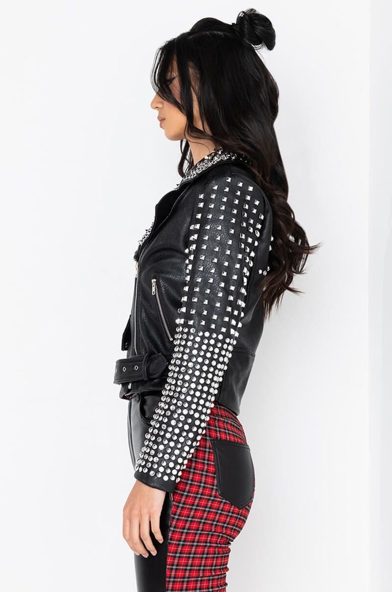 Women Scorpio Rising Star Leather Jacket With Silver Studs - Etsy